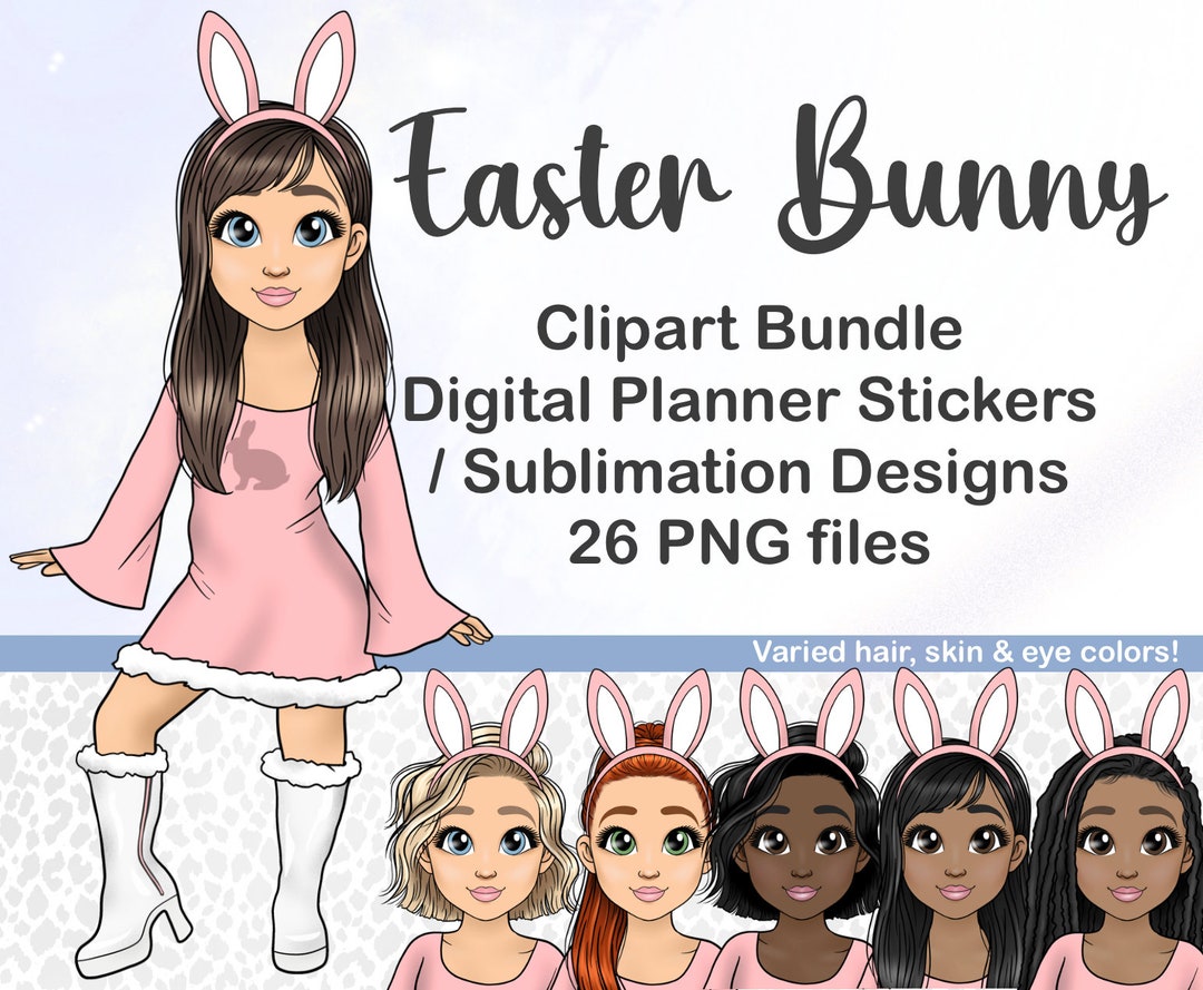 Easter Bunny Girl Clipart, Spring Girl PNG, Egg Hunt Children's ...
