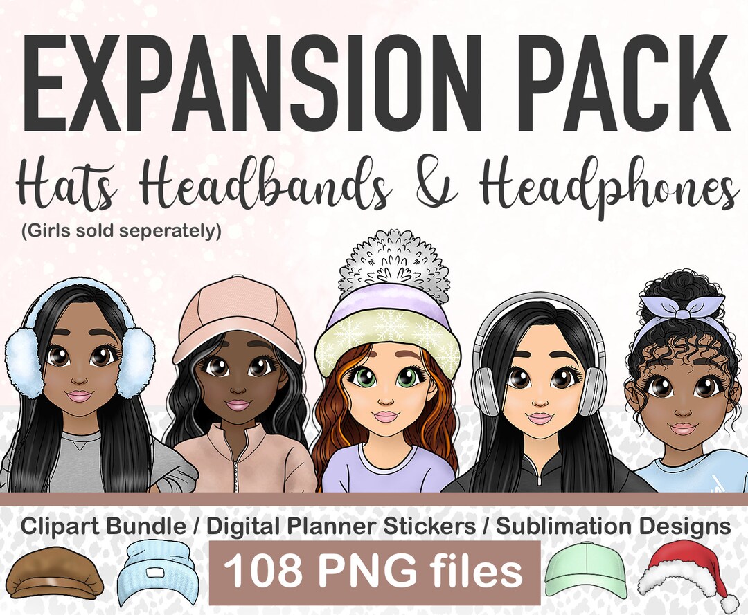 Hat, Headphones and Headband Expansion Pack, Customisable Clipart ...