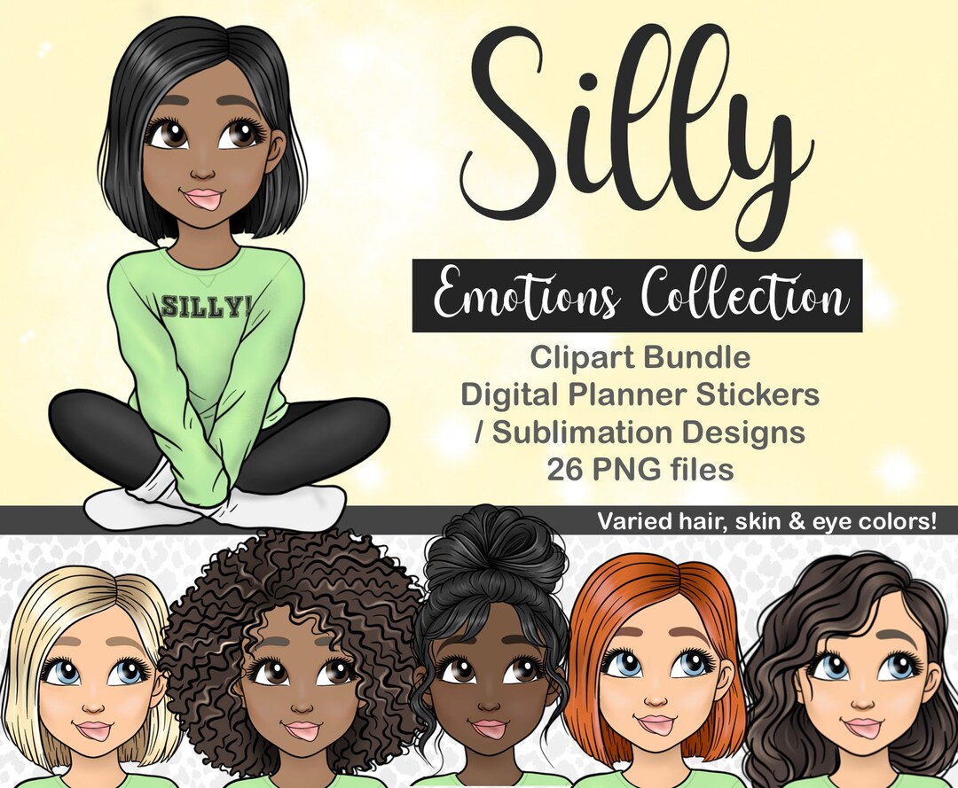 Silly Girl Clipart Bundle, Emotions PNG, Planner Stickers (digital ...
