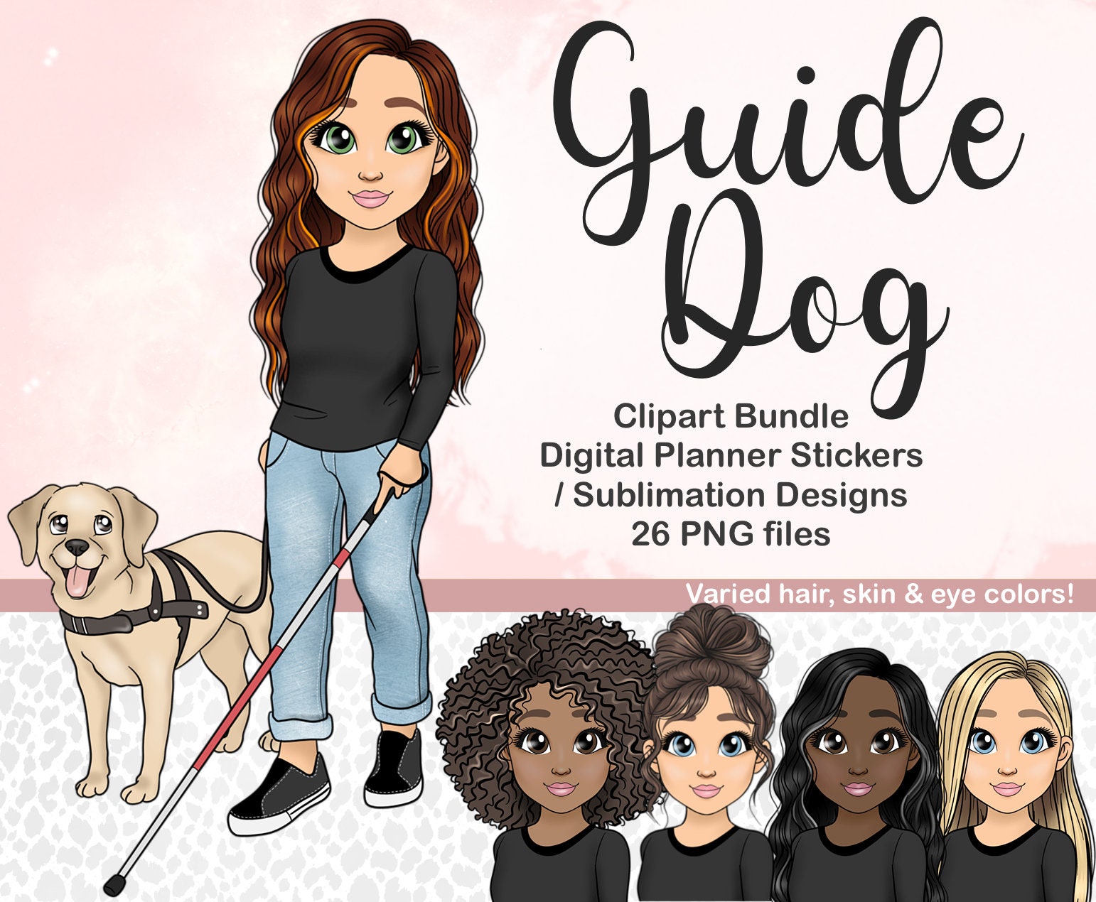 Girl With Guide Dog Clipart, Disability Woman With Service Animal PNG ...