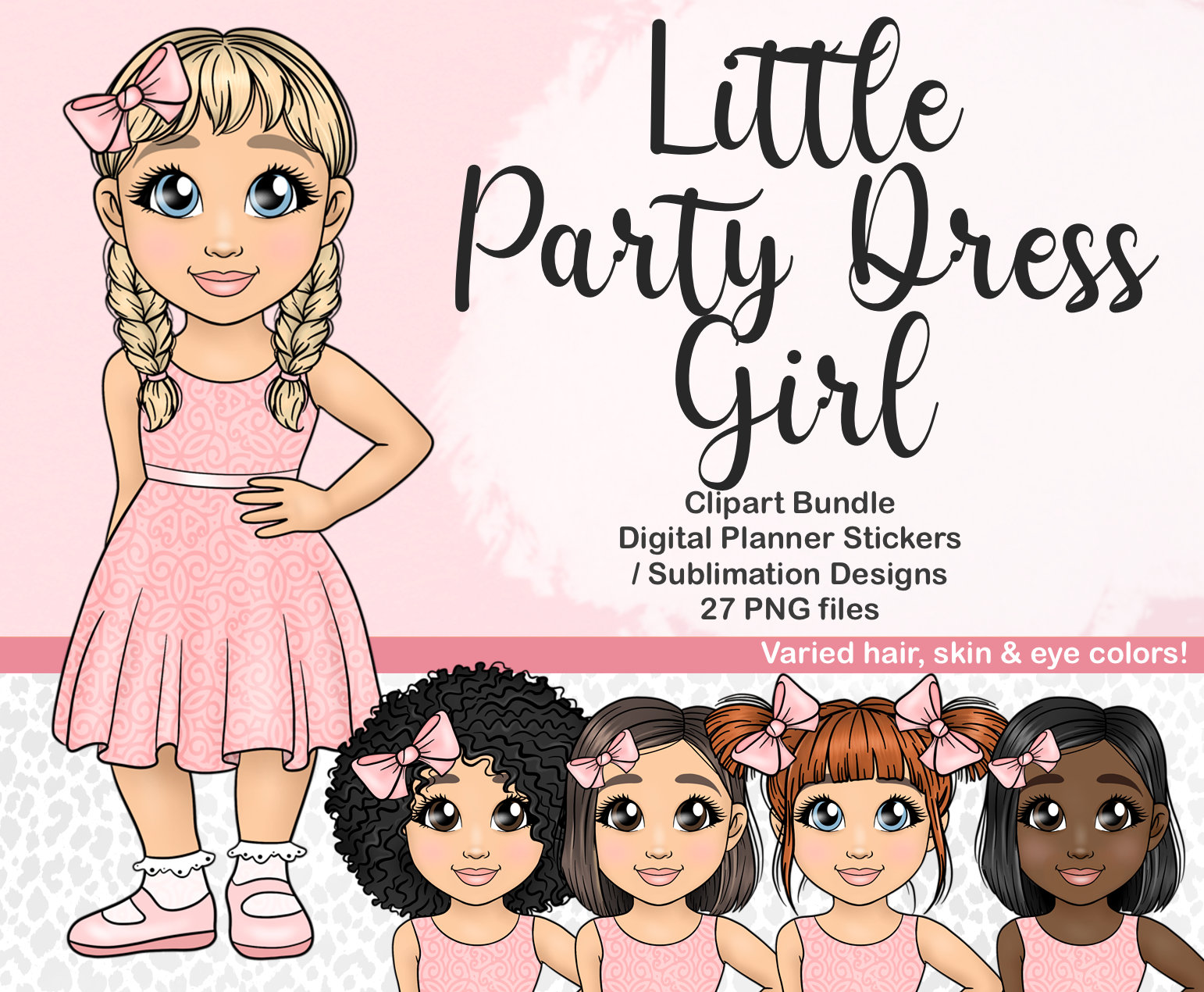 Cute Little Girl in Party Dress Clipart Young Schoolgirl PNG - Etsy