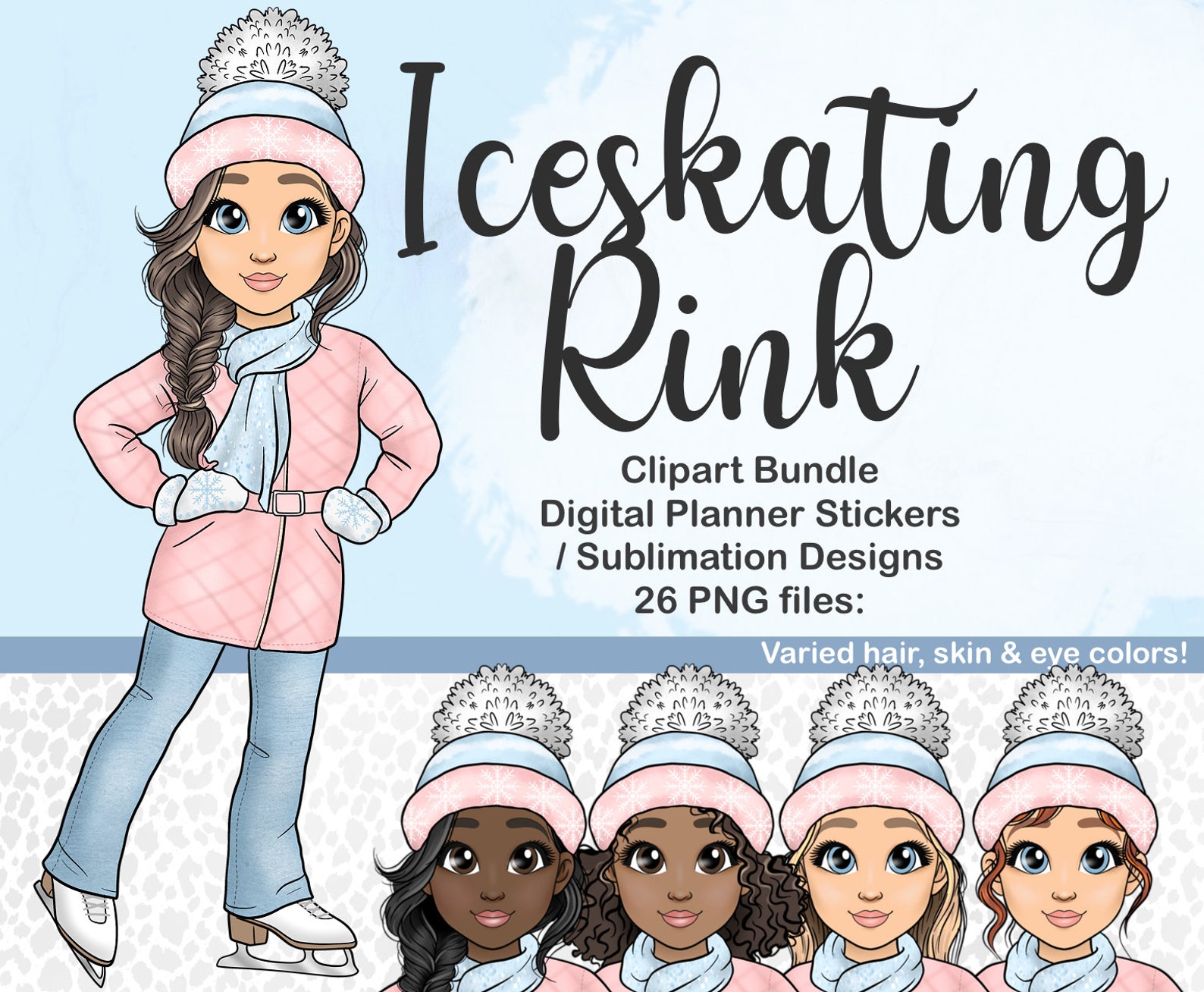 Iceskating Girl Clipart, Winter Activities Illustration, Ice Skating ...