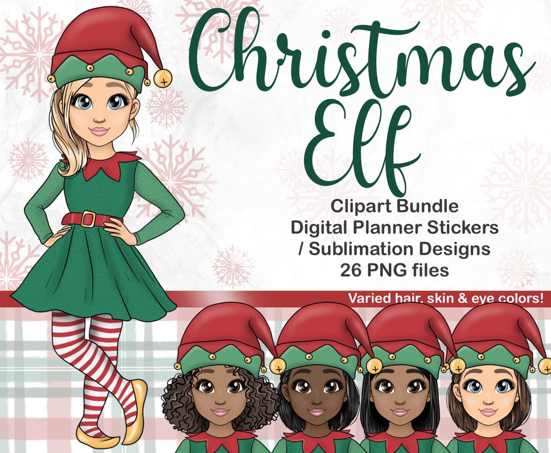 Cute Christmas Elf Girl Clipart, Xmas Chibi PNG, Festive Santas Little ...