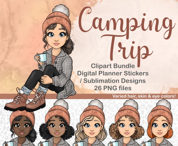 Camping Trip Girl Clipart Cosy Fall Fashion Woman PNG Autumn - Etsy