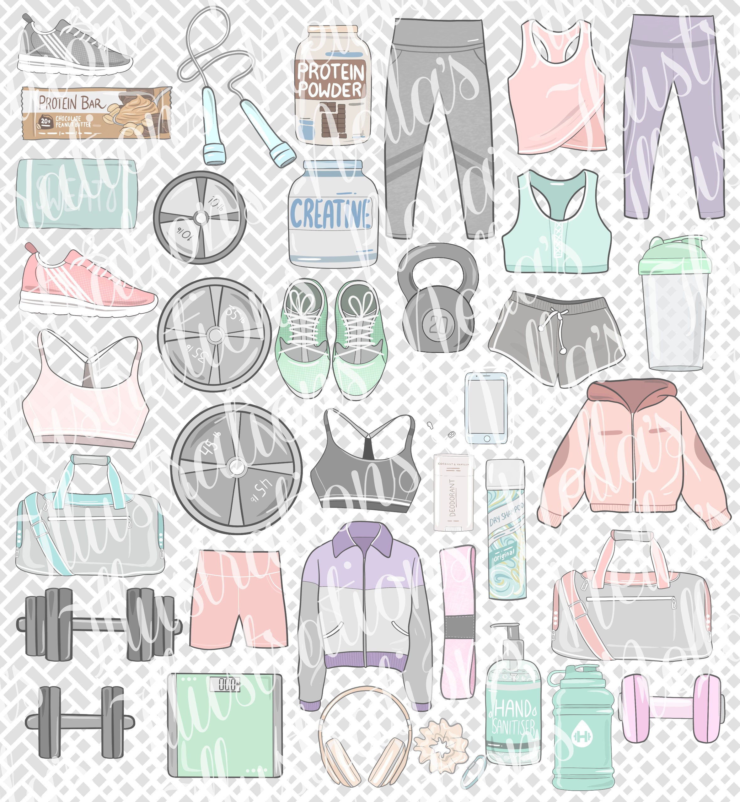 Fitness Clipart Bundle Health Clipart Fruits and | Etsy