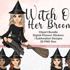 Witch Girl Clipart, Halloween PNG Files, Cute Witchy Chibi on ...