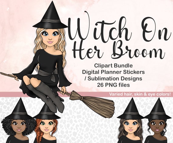 Witch Girl Clipart Halloween PNG Files Cute Witchy Chibi on - Etsy