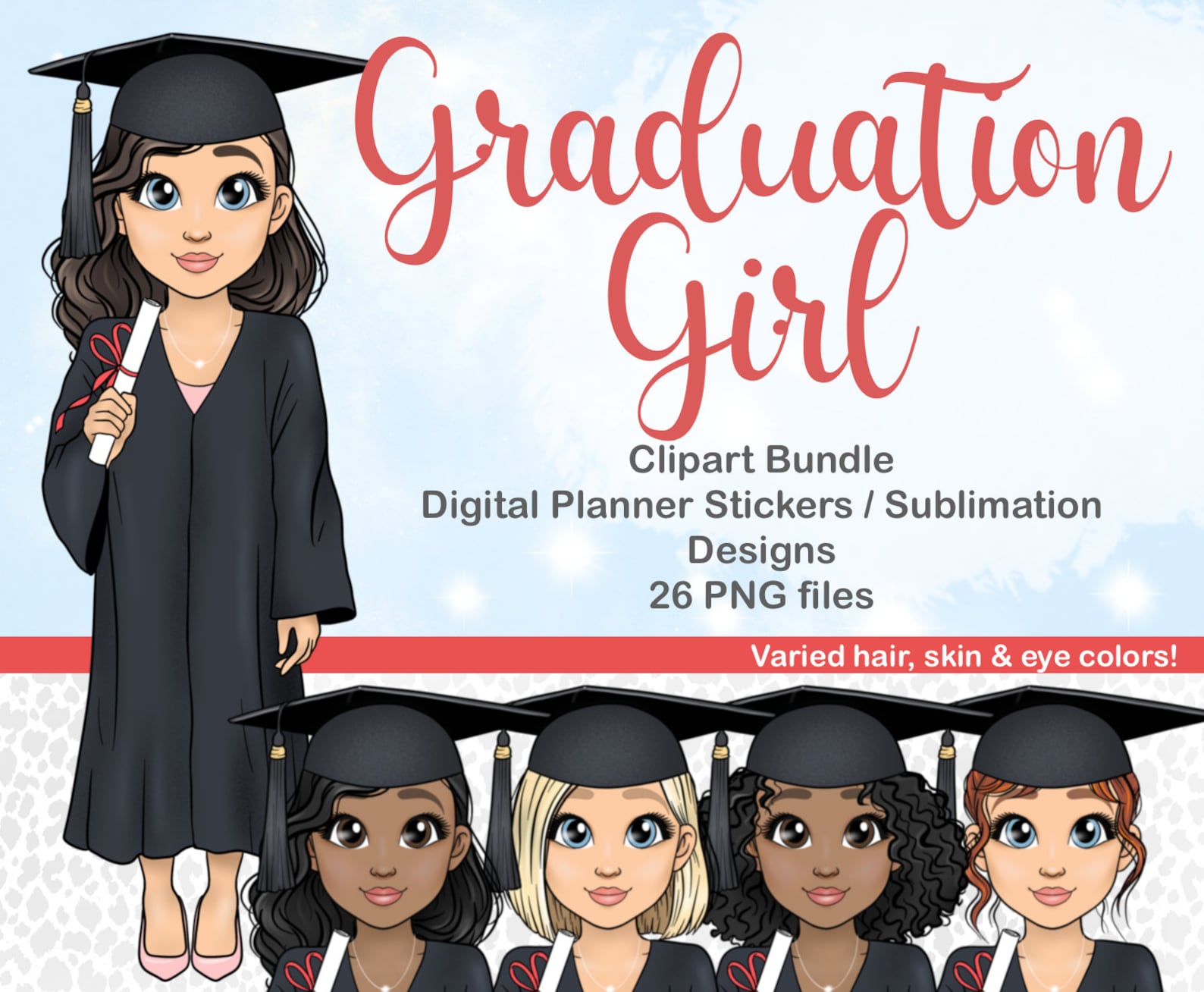 Graduation Girl Clipart Diploma Clipart Graduate PNG PLR | Etsy