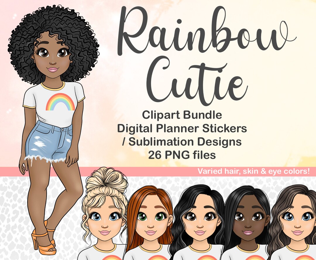 Hand Drawn Lgbtq Cute Casual Girl Rainbow Tshirt Clipart, Kawaii Chibi ...