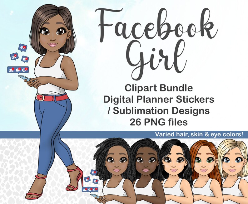 Facebook Girl Clipart Social Media Avatar PNG Cute Chibi on - Etsy