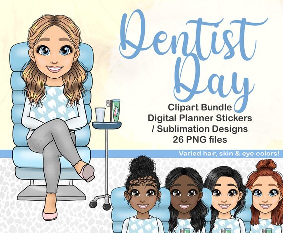 Dentist Girl Clipart Dental Visit Printable Sticker Teeth | Etsy