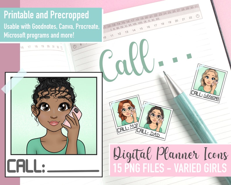 Phonecall Reminder Mini Digital Planner PNG Icons Mom - Etsy