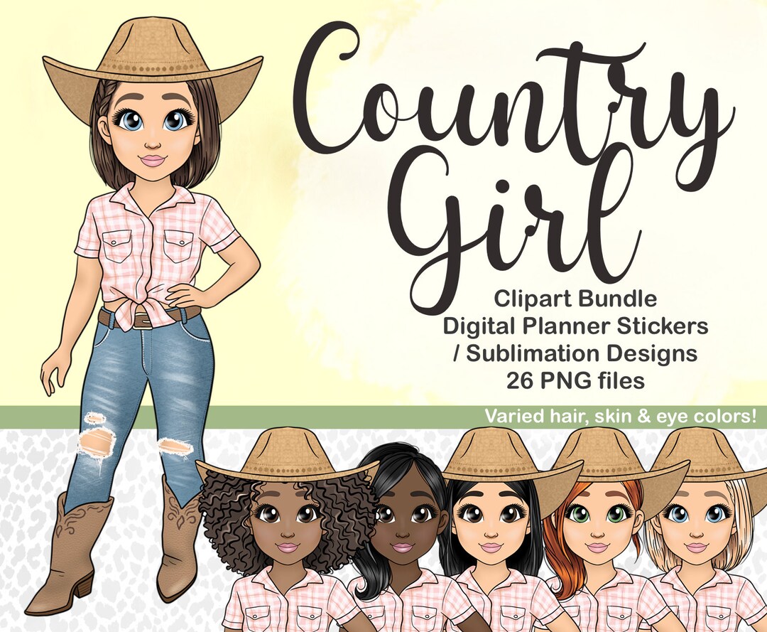 Cute Country Girl Clipart, Kawaii Cowgirl Chibi PNG, Cowboy Boots Woman ...