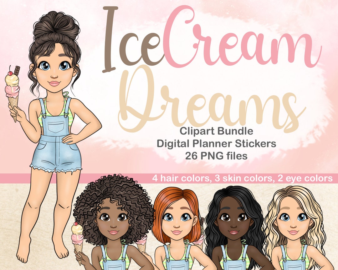 Girl With Icecream Clipart, Fashion Doll Ice Cream Clipart, Summer ...