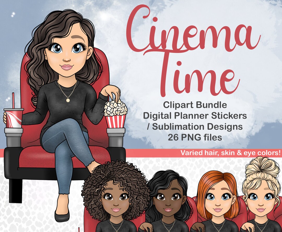 Cinema Girl Clipart, Movie Theatre PNG, Movies Printable Sticker ...