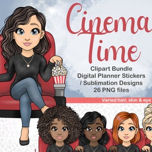 Hand Drawn Cinema Girl Clipart, Movie Theatre PNG, Movies Printable ...