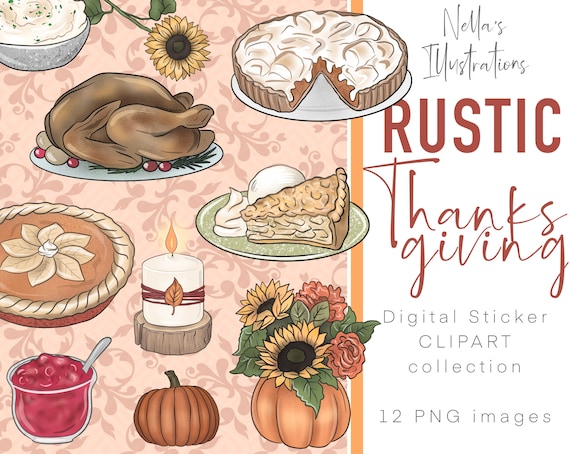 Hand Drawn Thanksgiving Dinner Clipart Bundle Rustic Fall - Etsy