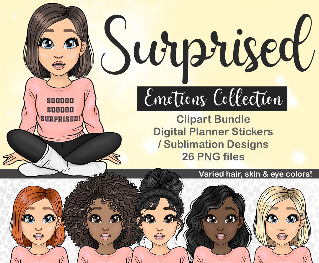 Surprised Girl Clipart, Feelings Clipart, Printable Sticker, Emotions ...