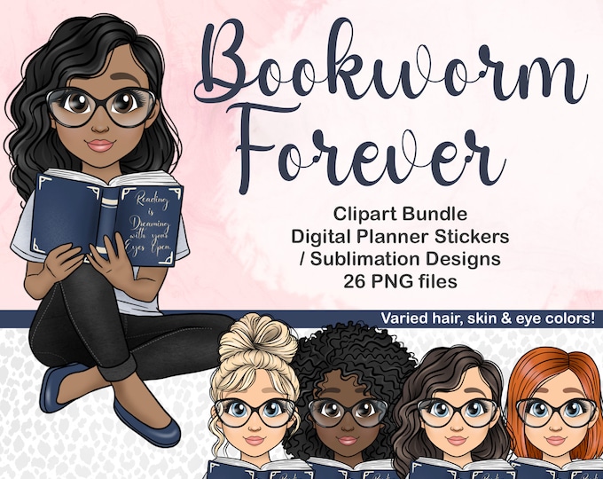 Books Clipart, Bookworm Clipart, Reading Girl Clipart, Cosy Book ...