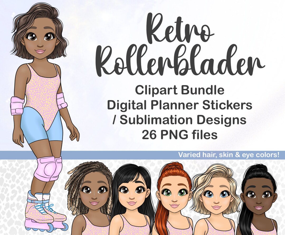 Retro Rollerblading Girl Clipart, Cute Rollerskates Chibi PNG, Digital ...