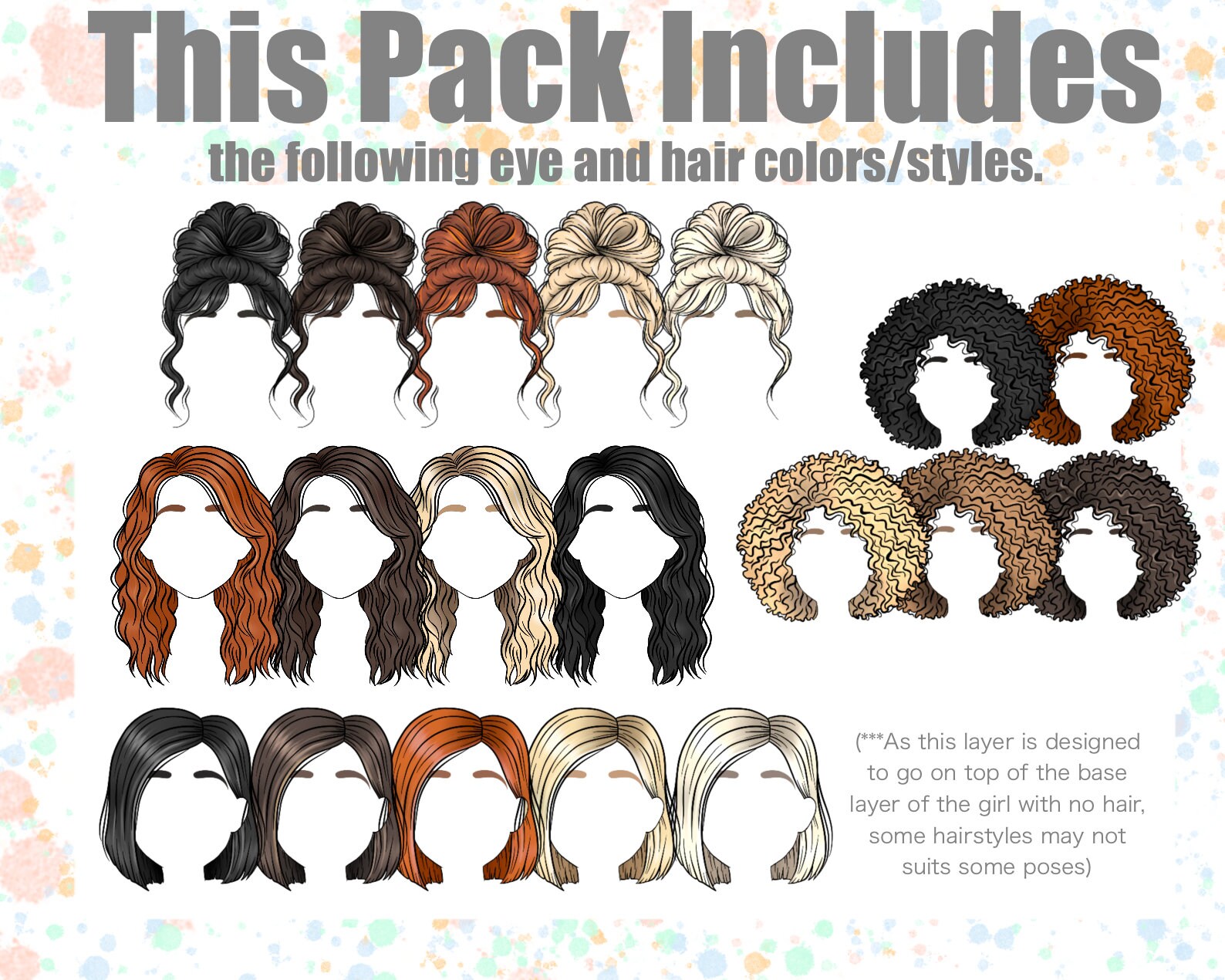 Custom Hairstyle Clipart Bundle / Cute Cartoon Hairstyle PNG / Overlay ...