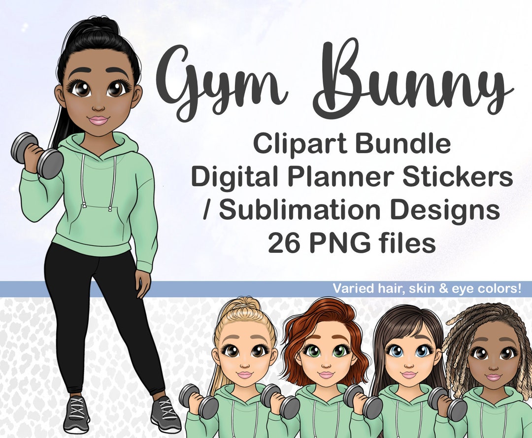 Gym Bunny Clipart, Workout Girl in Comfy Hoodie PNG, Kawaii Exercise ...