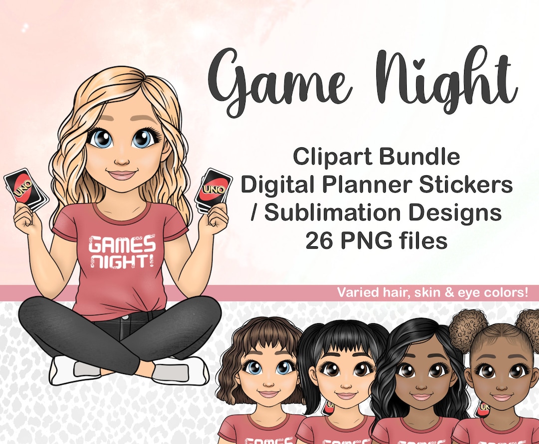 Cute Game Night Teenage Girl Chibi With Playing Cards, Kawaii Daughter ...