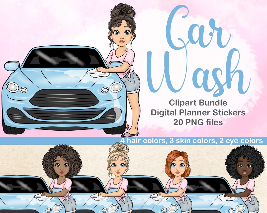 Car Wash Girl Clipart, Planner Stickers (PNG) - Etsy
