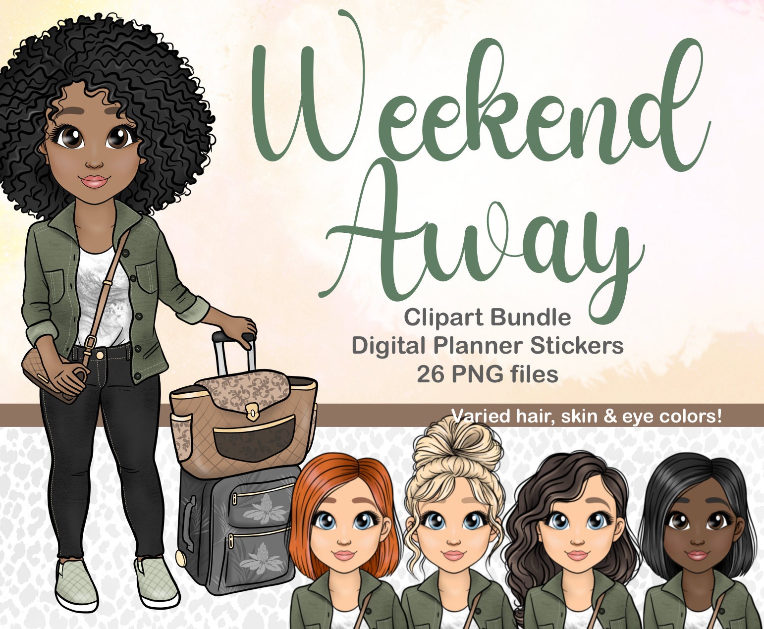 Weekend Away Travel Girl Clipart / Travel Planner Printable - Etsy