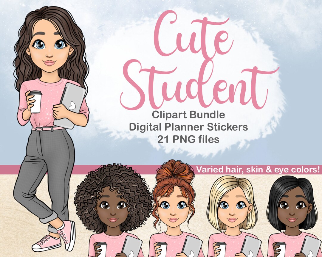 Student Girl Printable Sticker | Study Clipart | College Student Girl ...