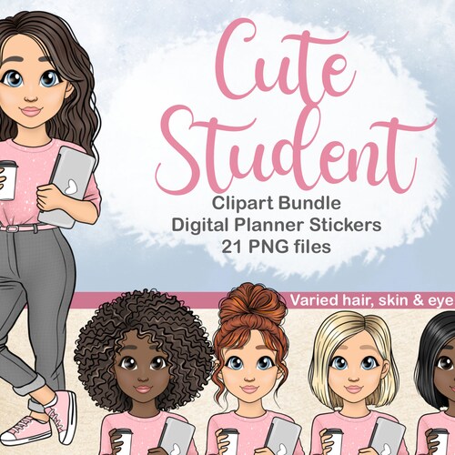 Student Girl Printable Sticker Study Clipart College - Etsy