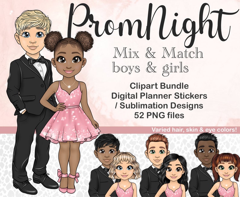Prom Boy and Girl Clipart Bundle School Formal Kids - Etsy