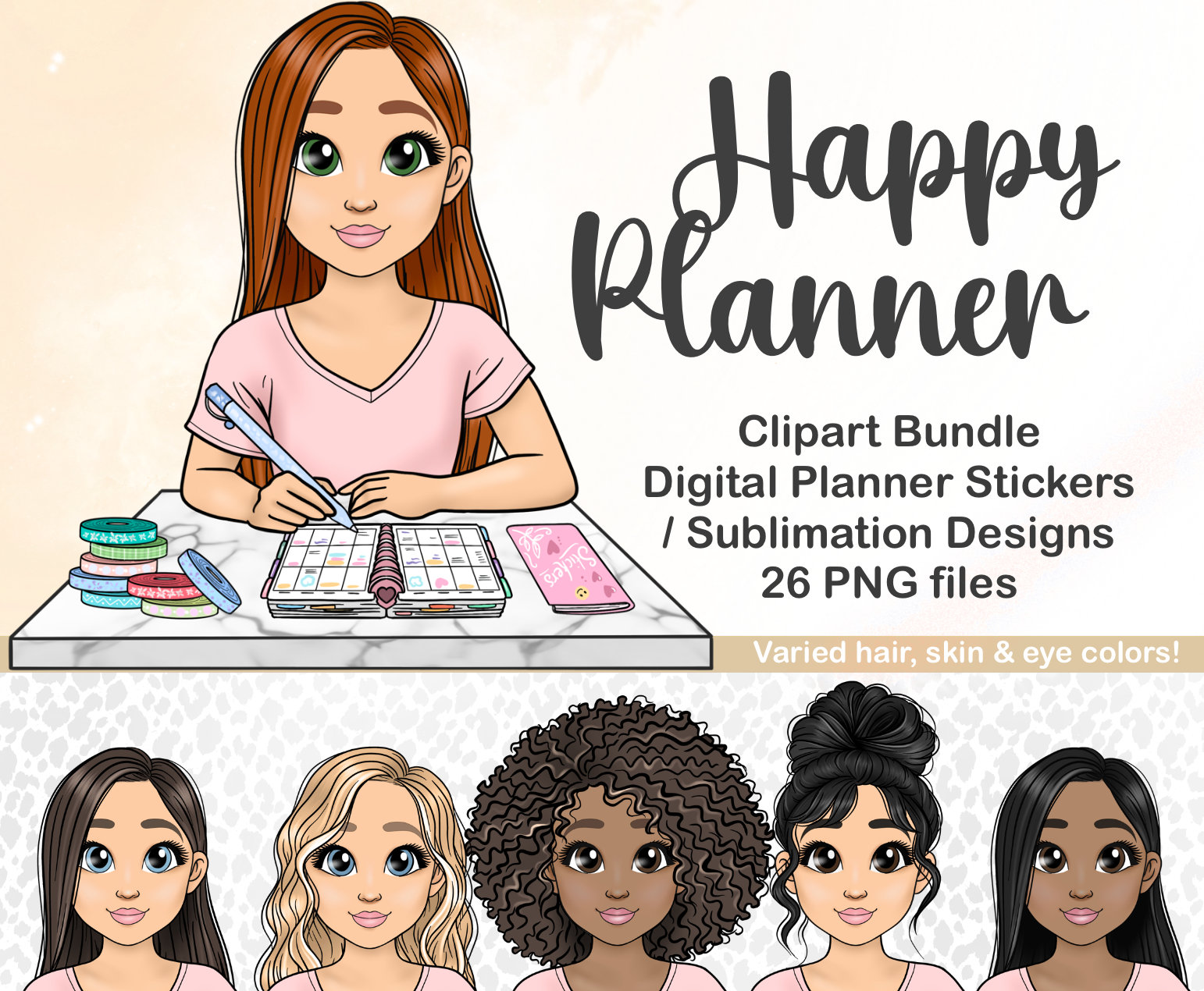 Happy Planner Printable Sticker, Cute Planning Girl Clipart, Kawaii ...