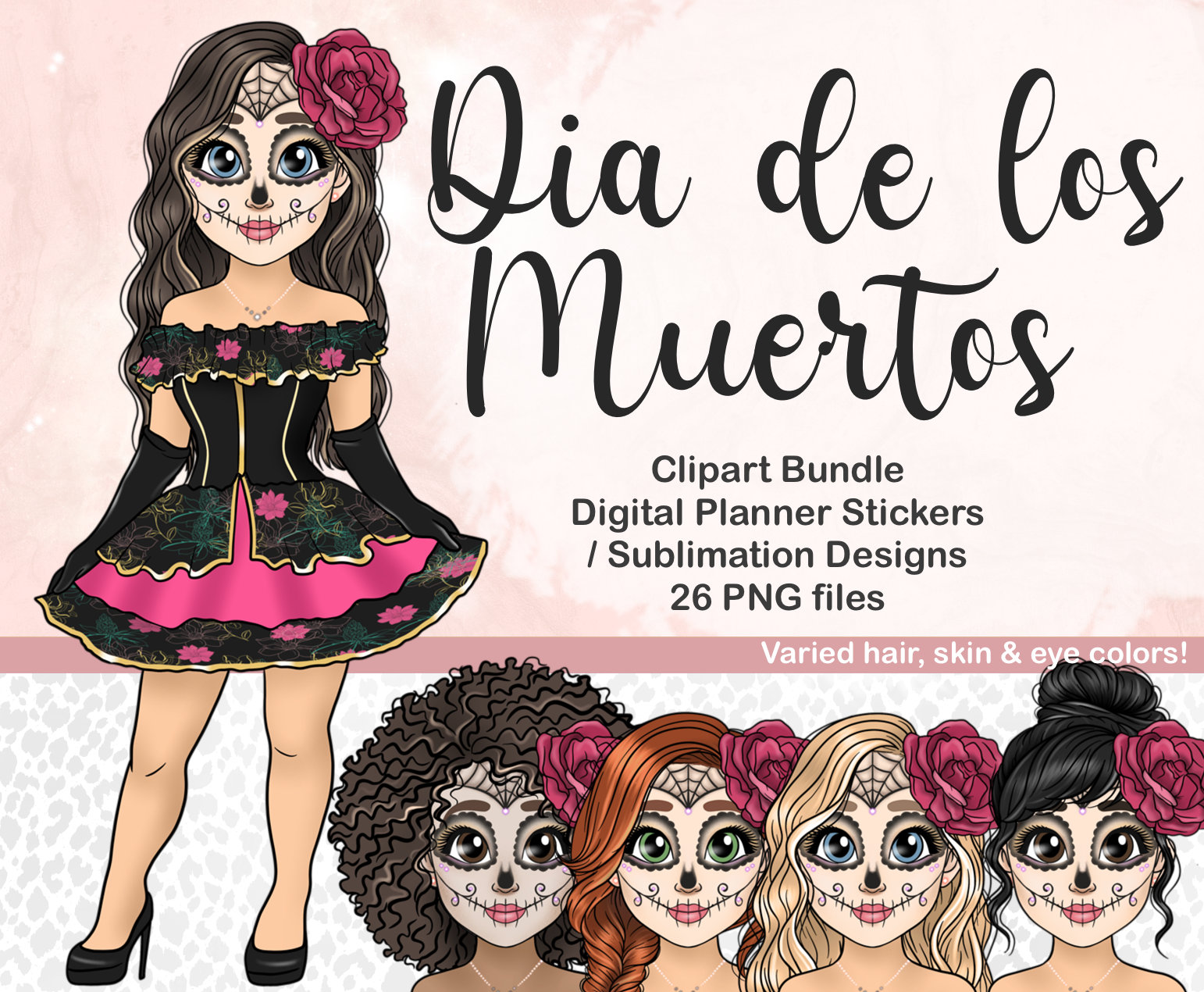 Dia De Los Muertos Girl Clipart Halloween PNG Spooky - Etsy Canada