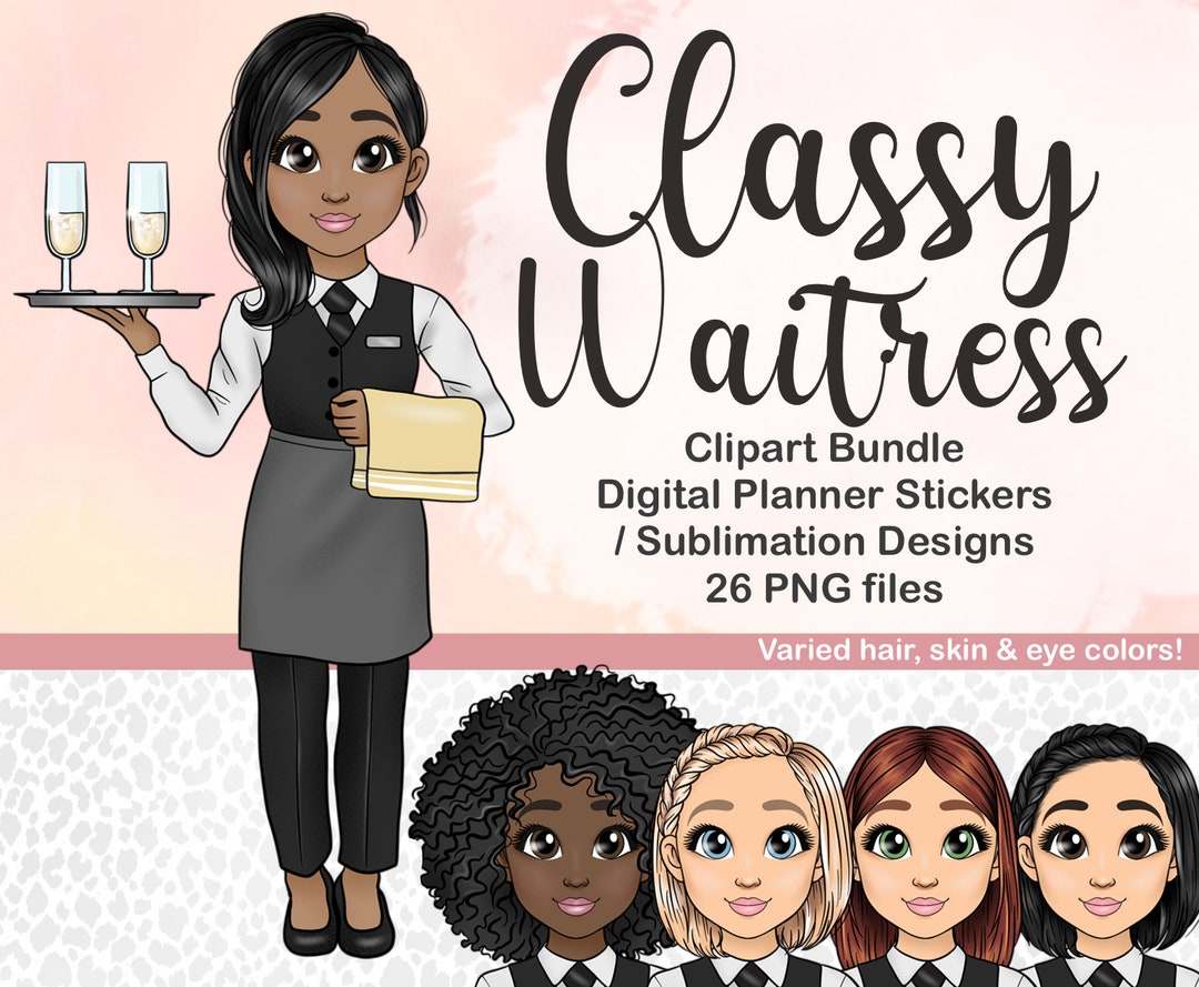 Classy Restaurant Waitress Girl PNG, Sophisticated Champagne Waiter ...