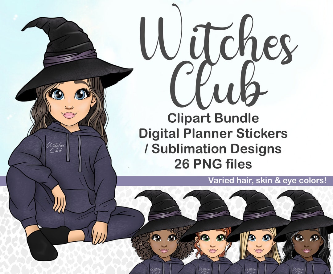 Cute Casual Witchy Girl Clipart, Kawaii Witch Chibi PNG, Wicca Graphics ...