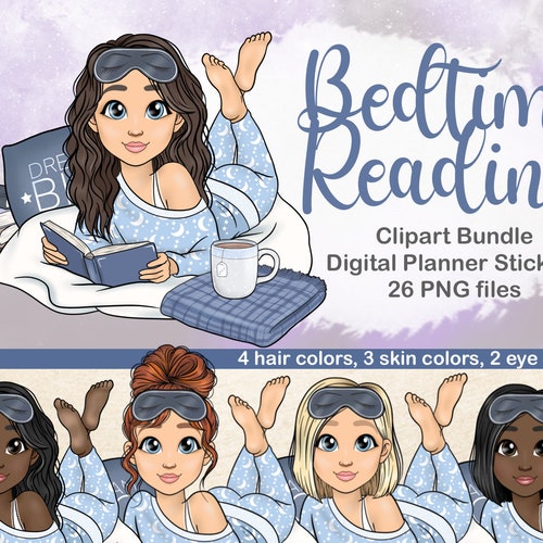 Bookworm Clipart Bundle Girl Reading Books Planner Clipart - Etsy