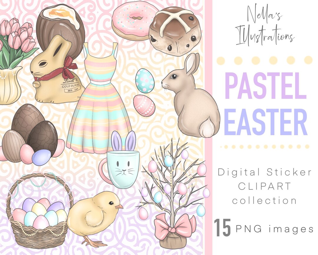 Watercolor Easter Clipart Bundle, Hand Drawn Bunny, Eggs PNG (digital ...