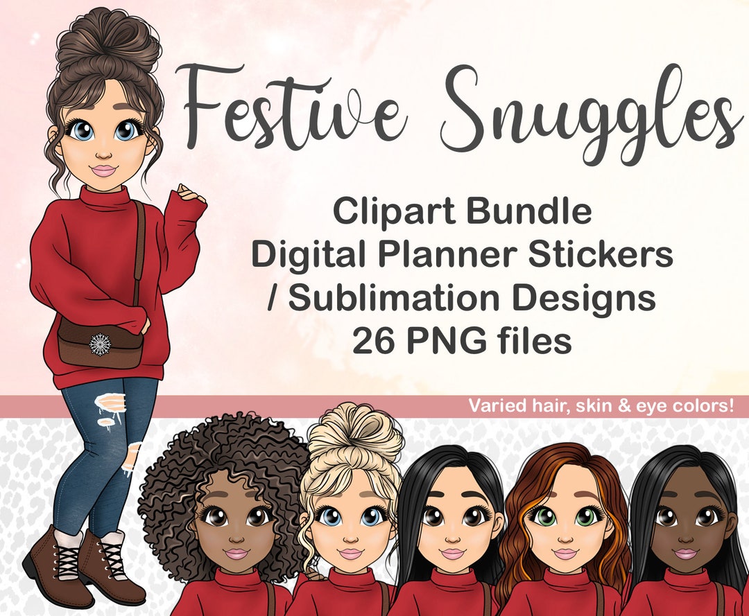 Kawaii Holiday Fashion Girl Clipart, Cute Festive Winter Sweater Chibi ...