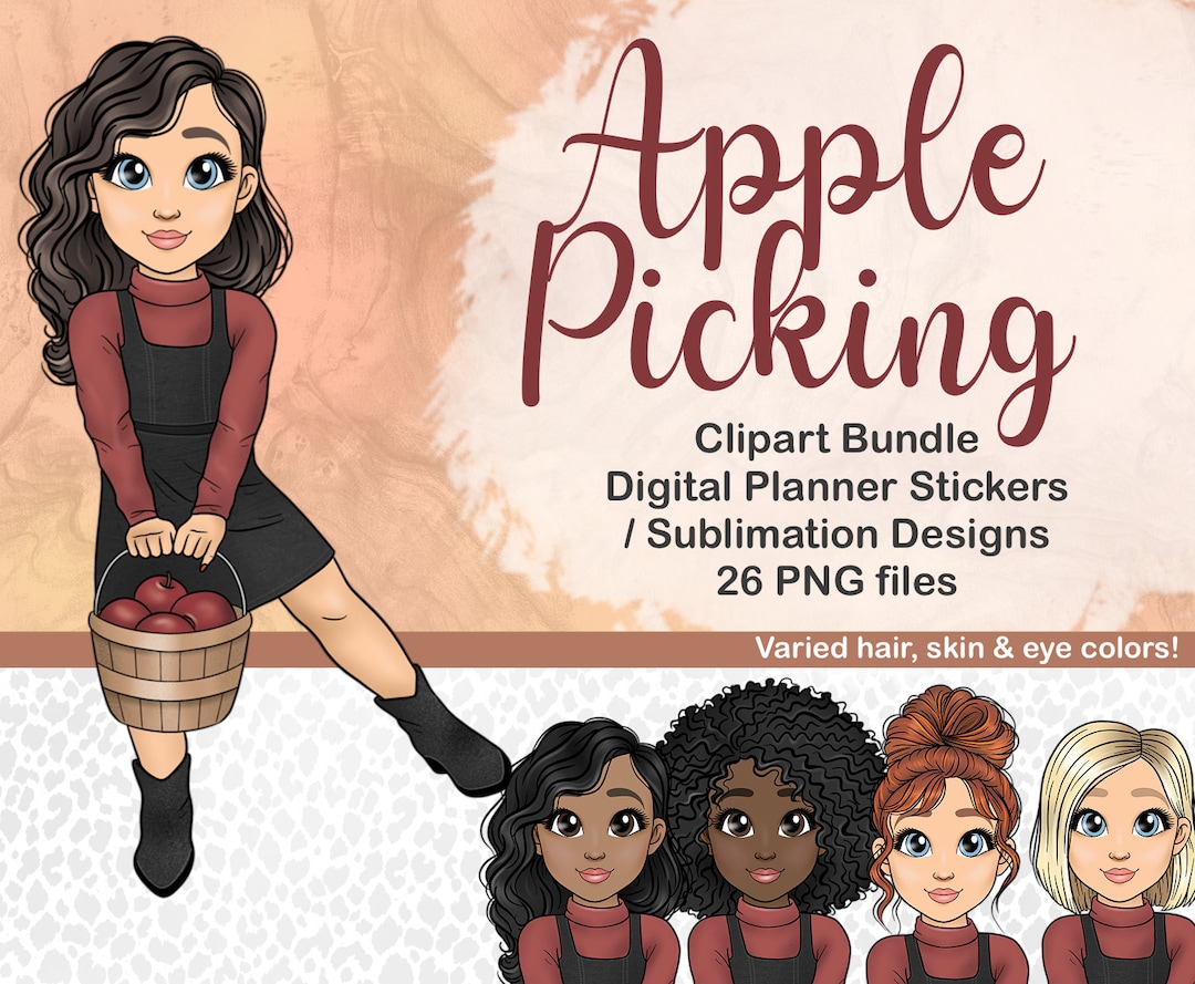 Fall Apple Picking Girl Clipart, Autumn Activity Woman PNG, Fall ...