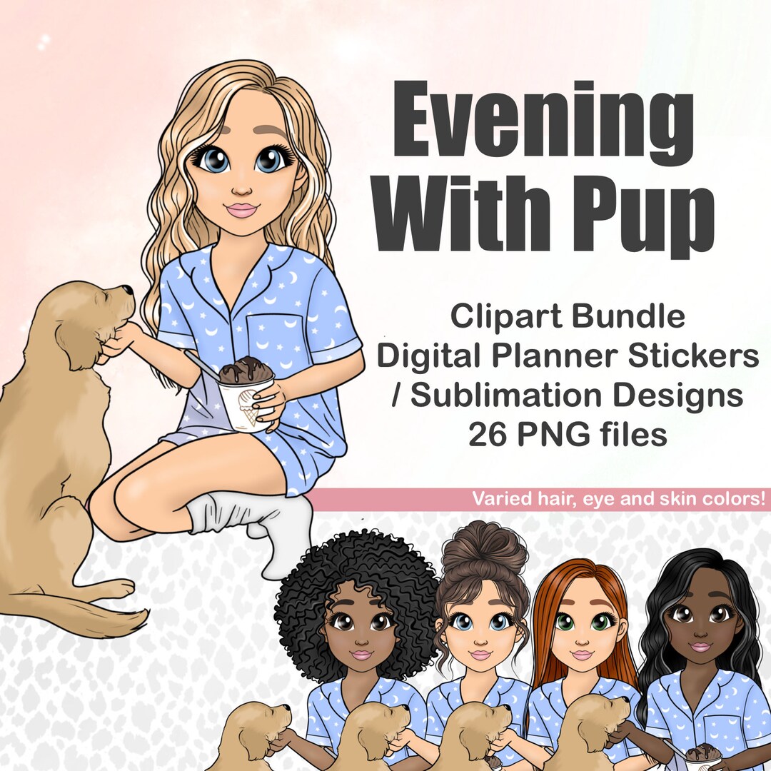 Evening With Puppy Clipart, Girl With Golden Retriever Dog PNG, Cute ...