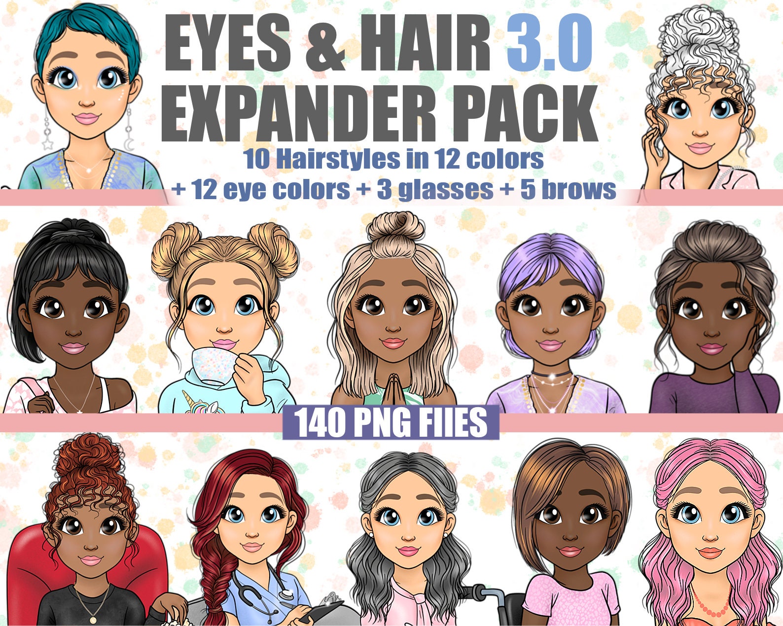 Custom Hairstyle Digital Planner Sticker Bundle Cute Hair - Etsy