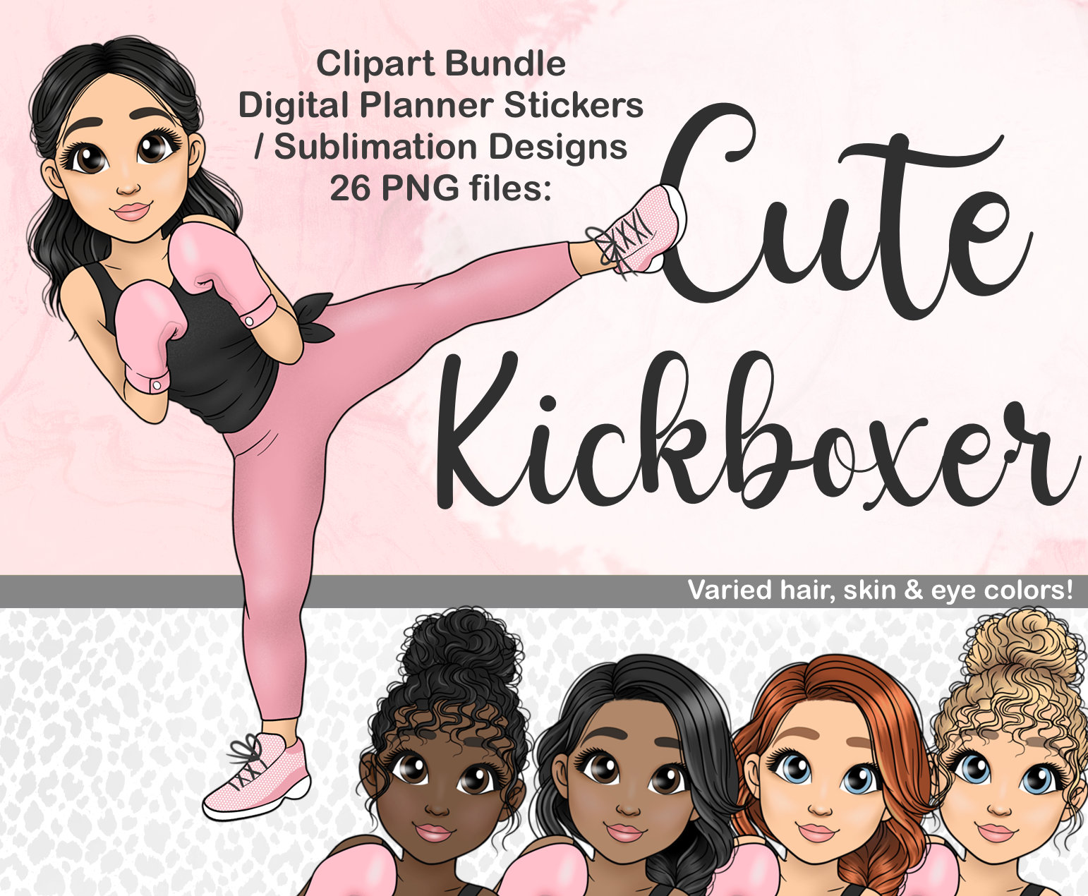 Cute Kickboxing Girl Clipart Kickboxer Woman PNG Active - Etsy