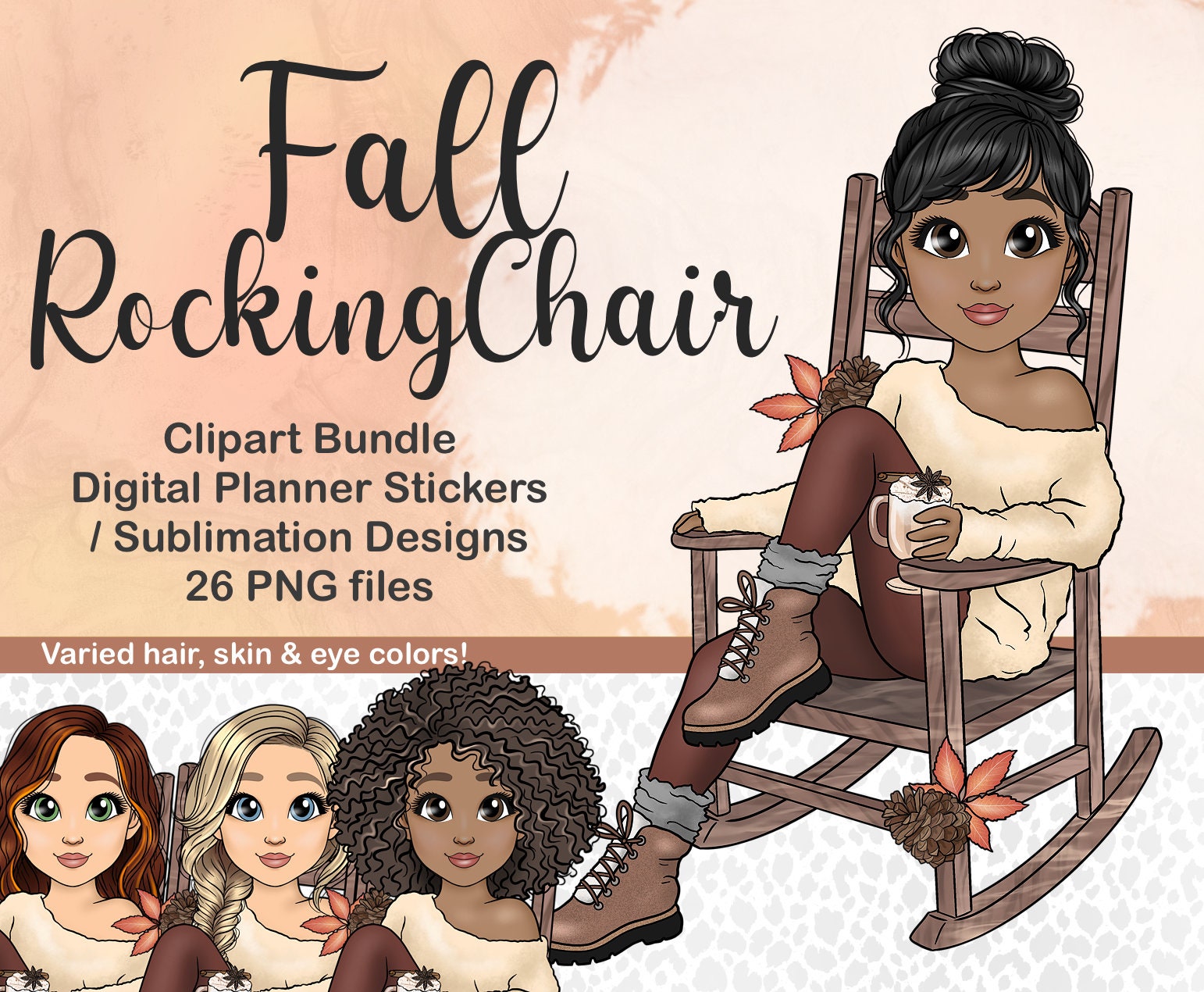 Cosy Rocking Chair Girl PNG Fall Clipart Cute Autumn Sweater - Etsy