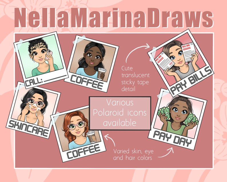 Cute Hydrate Mini Digital Planner Icons, Healthy Emoticon Girl PNG ...