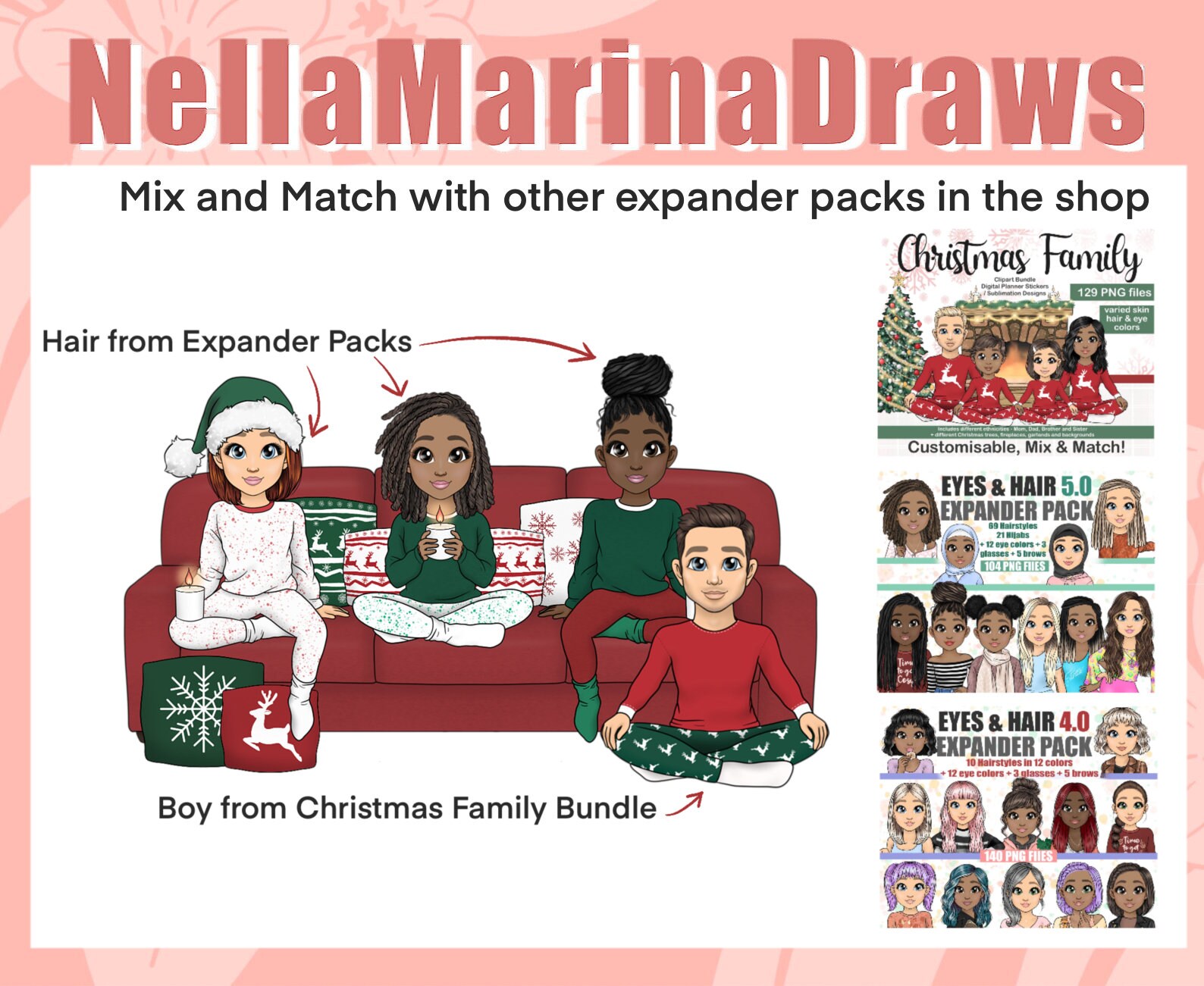 Customisable Christmas Friends Clipart Bundle Personalised - Etsy