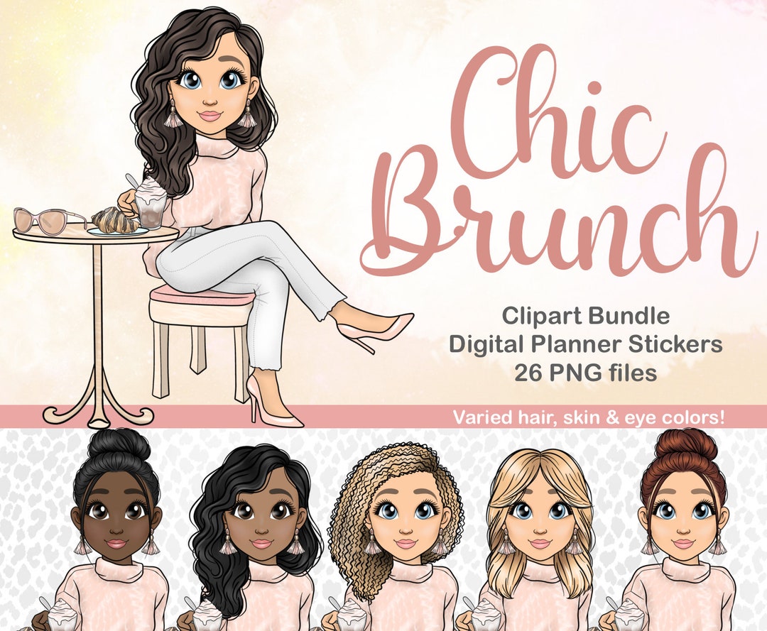 Cute Brunch Girl Clipart | Pastel Fashion Girl Clipart | Chic Fashion ...