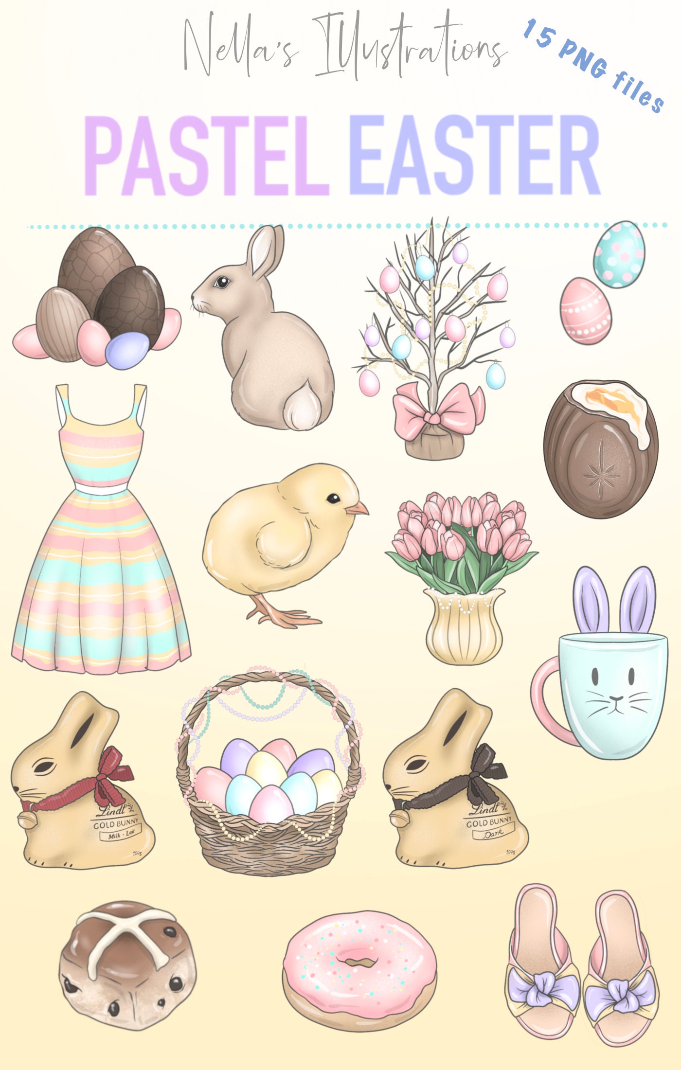 Watercolor Easter Clipart Bundle, Hand Drawn Bunny, Eggs PNG (digital ...