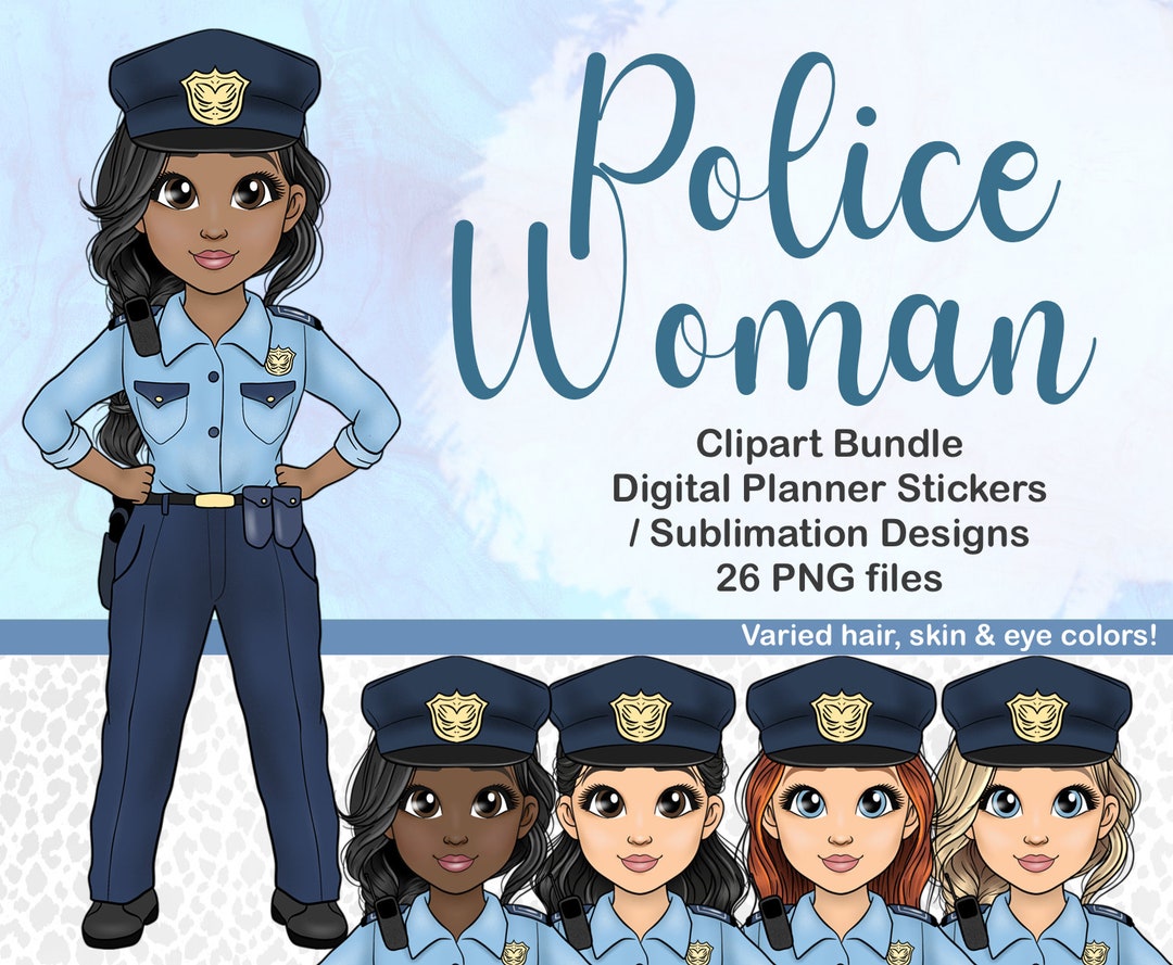 Police Woman Clipart Cop Girl Digital Planner Sticker Latina Hispanic