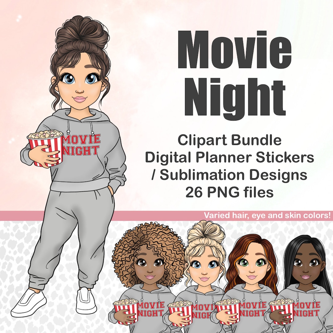 Cosy Movie Night Clipart, Girl With Popcorn in Sweatpants PNG, Relaxing ...